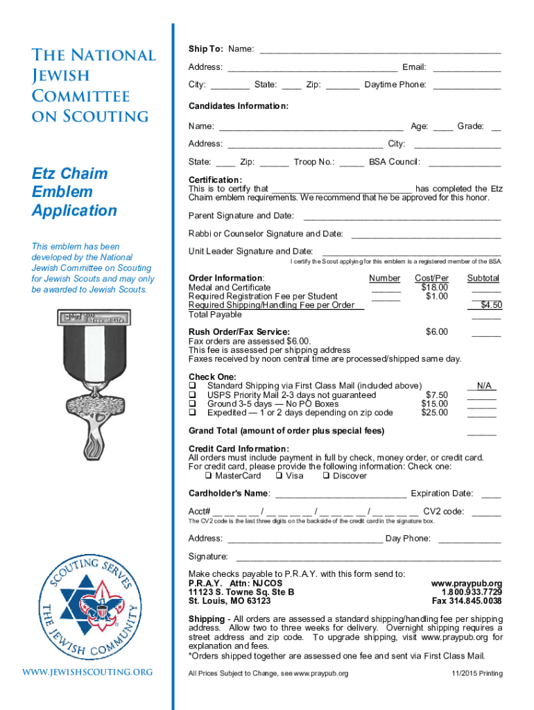 Fillable Online Eagle Scouts - The National Jewish Committee on ...