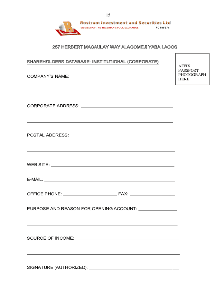 Fillable Online ShareHolders Database(Institutional).pdf Fax Email ...