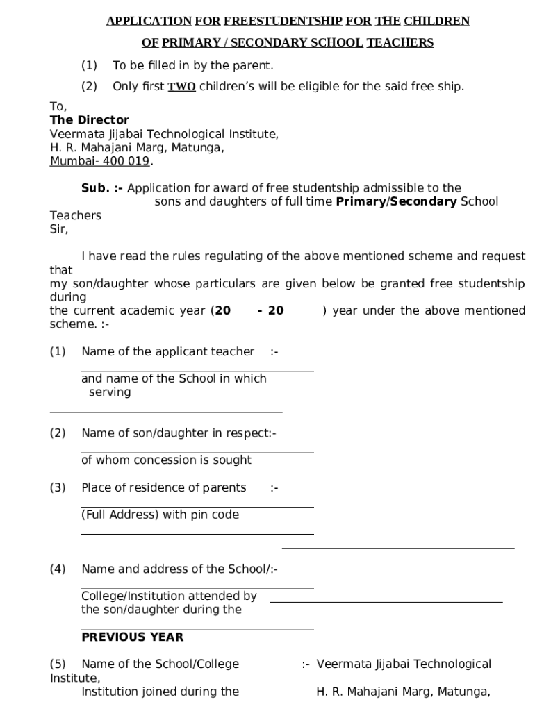 Application - VJTI Mumbai Doc Template | pdfFiller