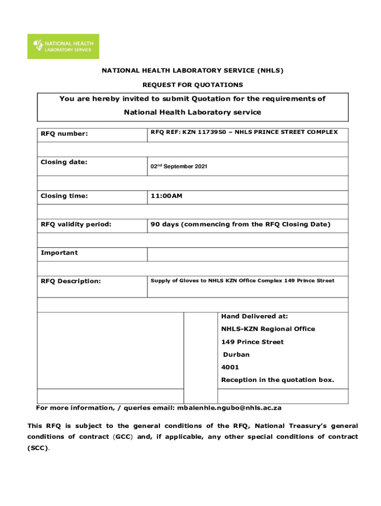 Fillable Online rfq ref - National Health Laboratory Service Fax Email Print - pdfFiller