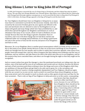 Fillable Online King Afonso I, Letter to King John III of ...