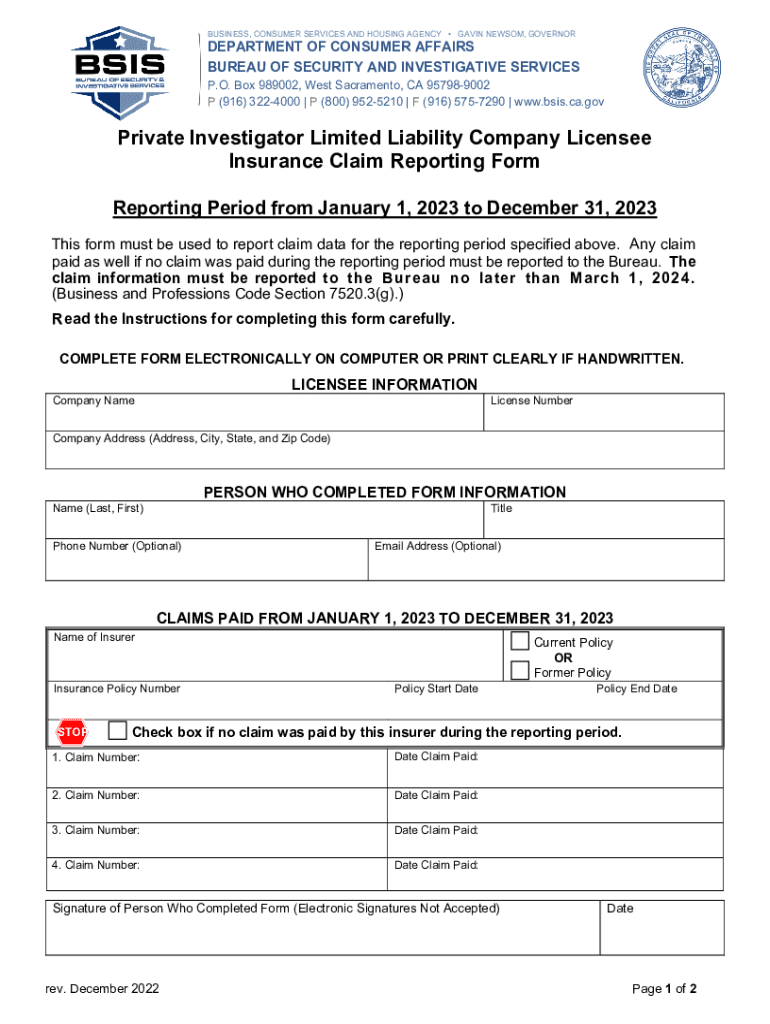 Fillable Online the Bureau of Security and Investigative Services - CA ...