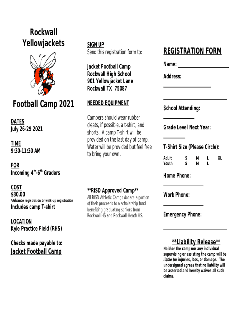 Jacket Football Camp Flyer.pdf - Rockwall ISD Doc Template | pdfFiller