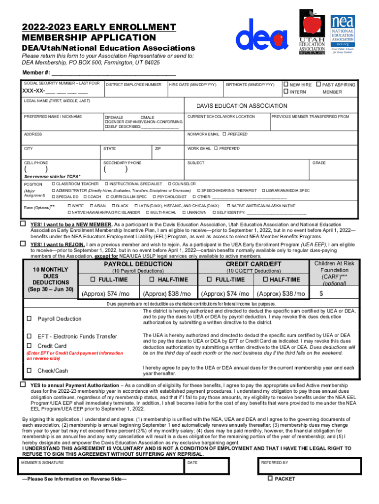 Fillable Online Utah - NEA - Student Enrollment Form Page Fax Email ...