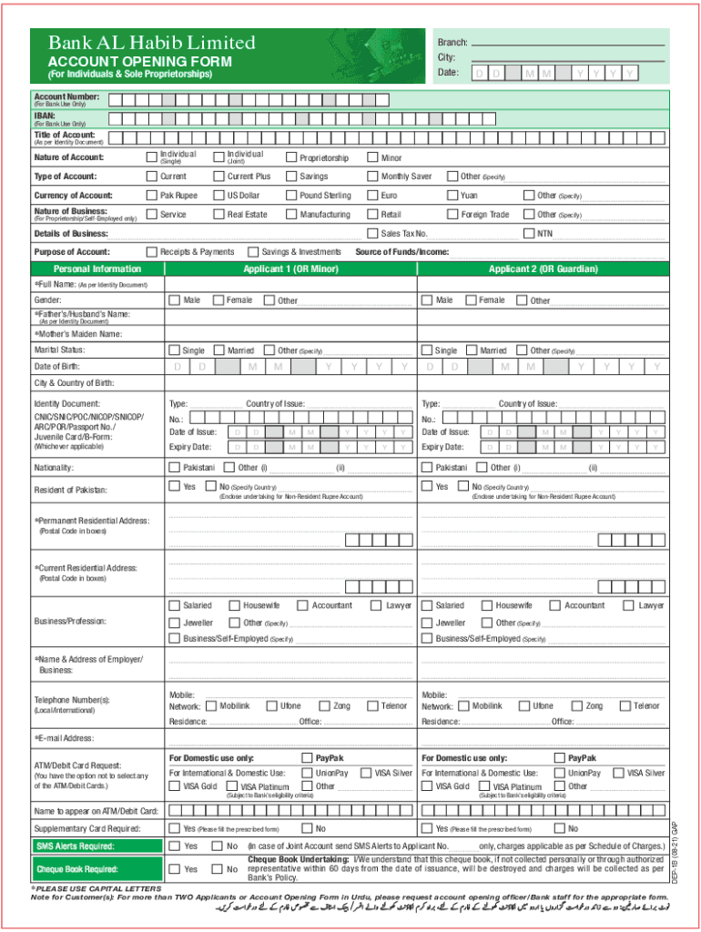 Fillable Online Account Opening Form - Bank Al Habib Fax Email Print ...