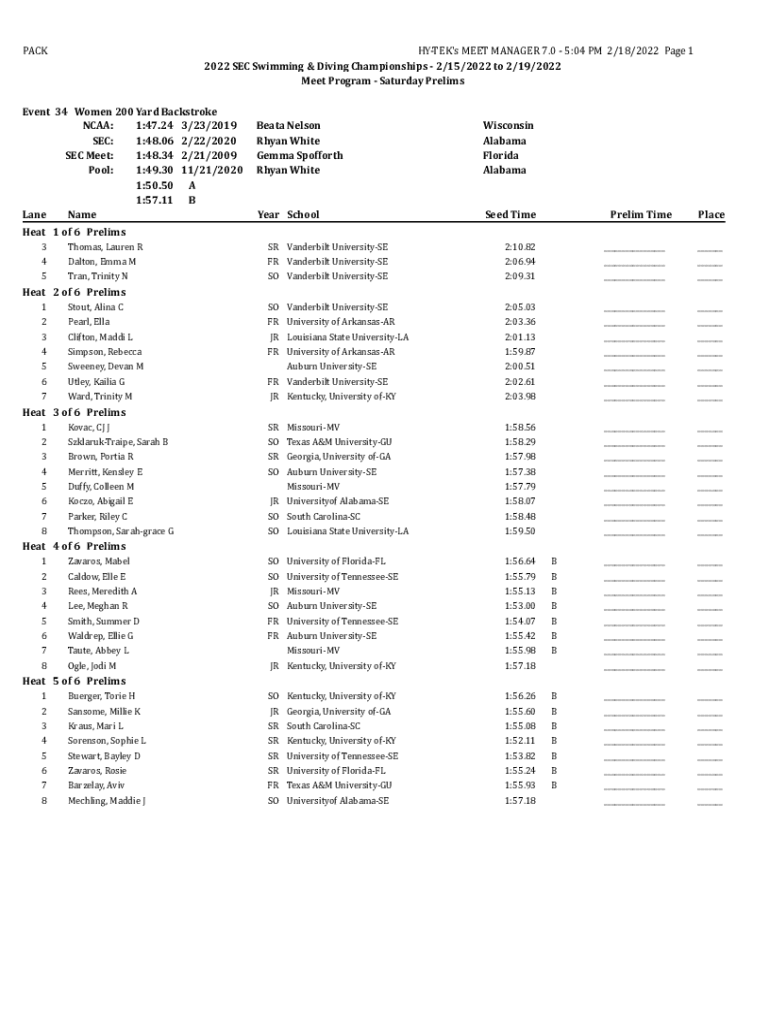 Fillable Online PACK HY-TEK's MEET MANAGER 7.0 - SwimSwam Fax Email ...