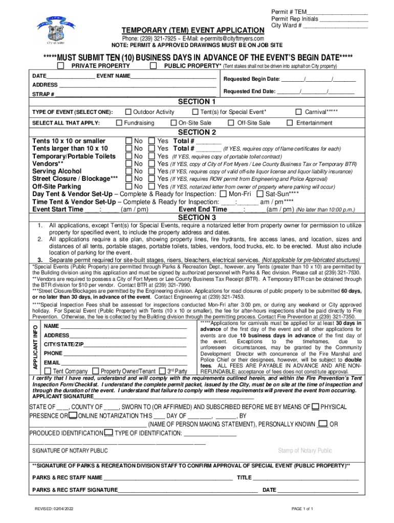Fillable Online Request a Temporary Event Permit (TEP) - City of Miami ...