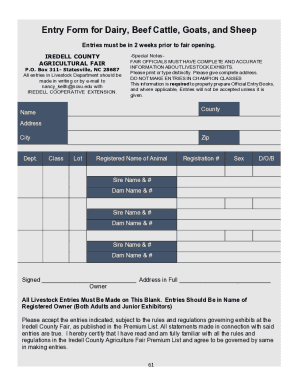 Fillable Online Entry Form for Dairy, Beef Cattle, Goats, and Sheep Fax Email Print - pdfFiller