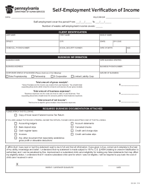 Fillable Online Self Employment Reporting and Verification - TN.gov Fax ...