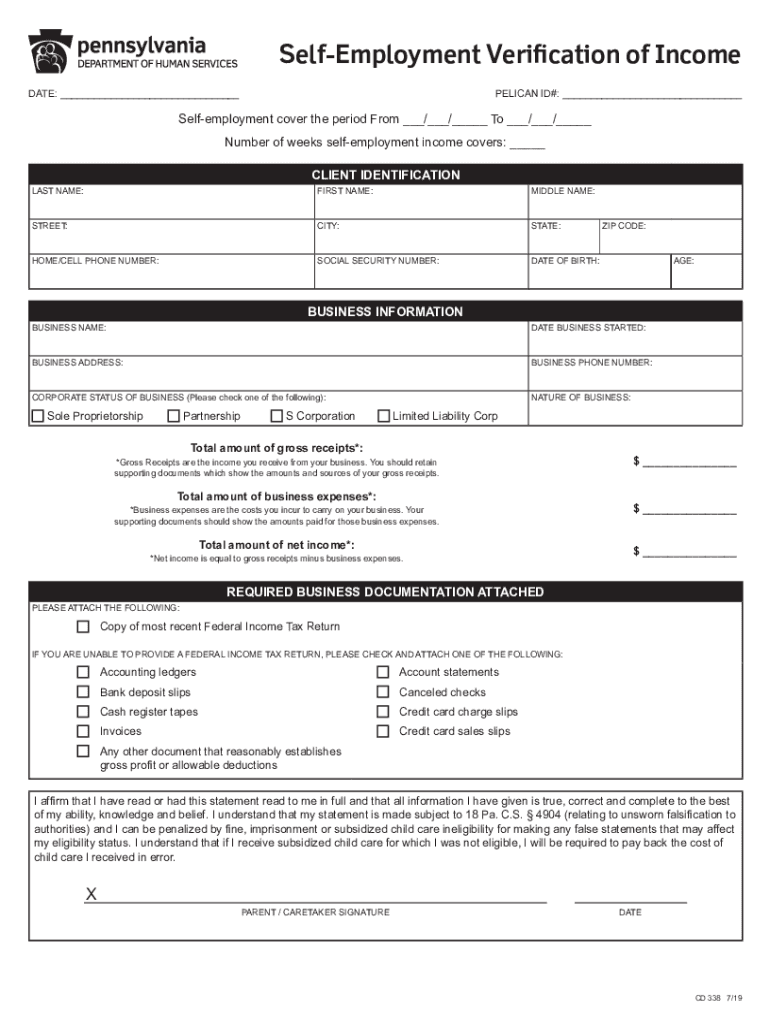 Fillable Online Self Employment Reporting and Verification - TN.gov Fax ...