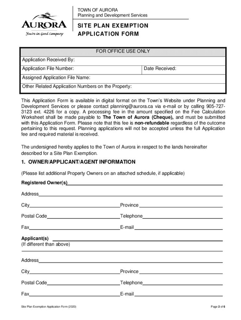 Fillable Online SITE PLAN EXEMPTION APPLICATION FORM (for ... Fax Email ...