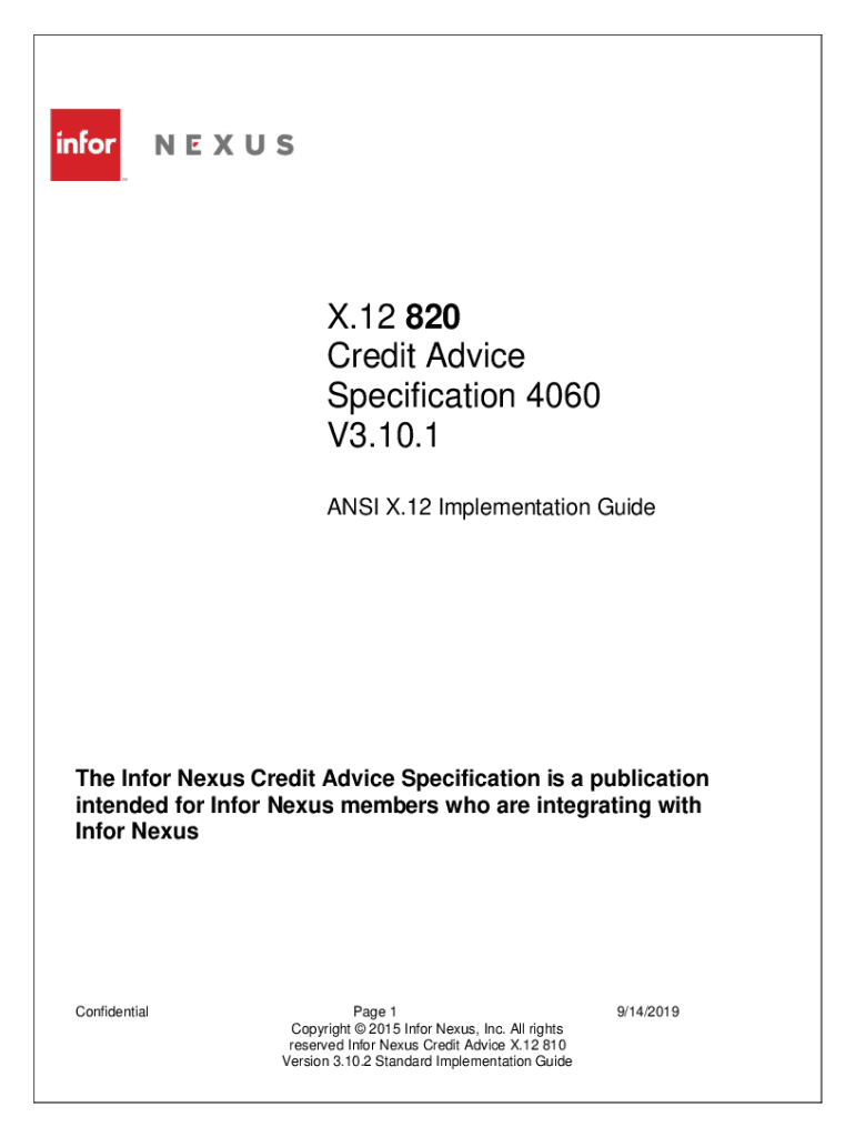Fillable Online X.12 820 Credit Advice Specification 4060 V3.10.1 - Infor Nexus Fax Email Print ...