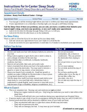 Fillable Online Instructions for In-Center Sleep Study - Henry Ford ...