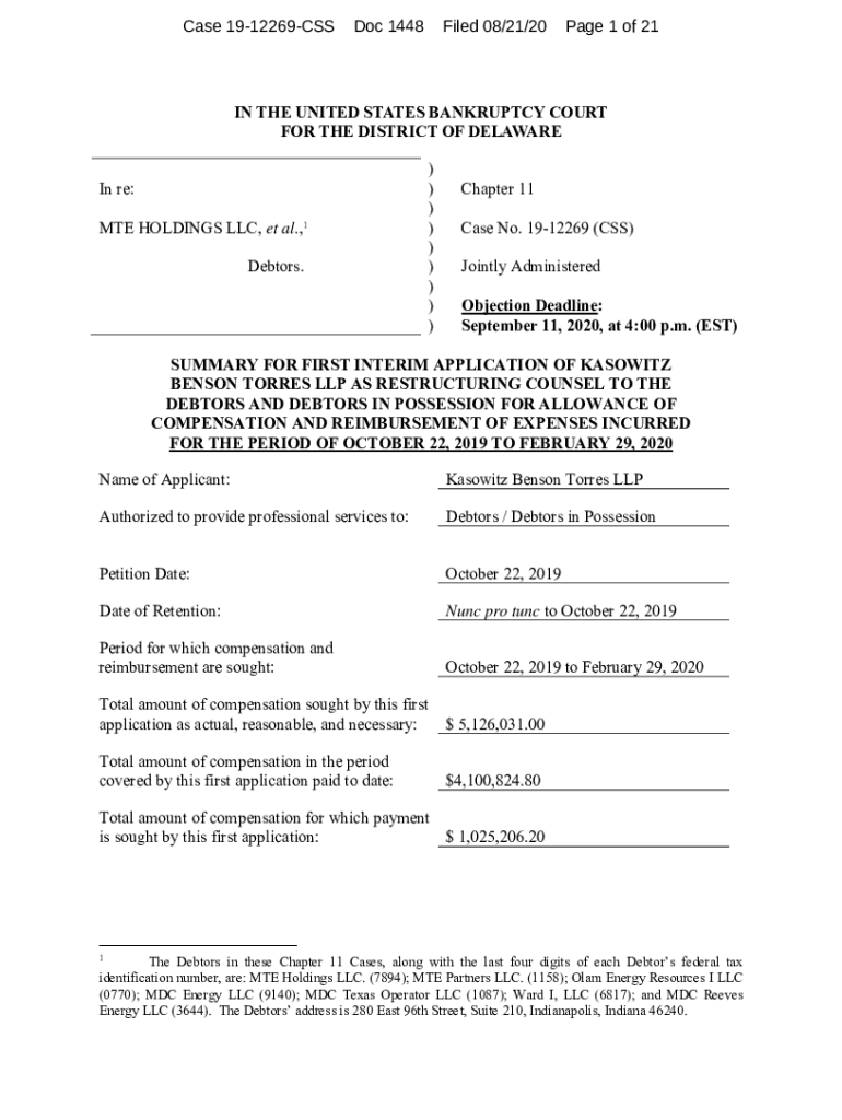 Fillable Online Chapter 11 ) MTE HOLDINGS LLC, et al.,1 ) Case No ...