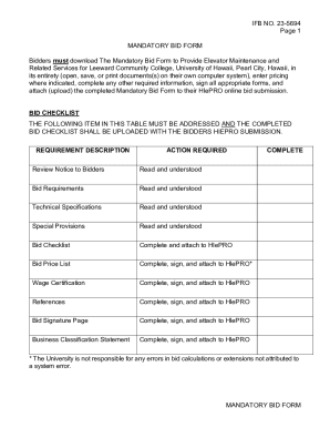 Fillable Online IFB NO. 23-5694 Page 1 MANDATORY BID FORM MANDATORY ...