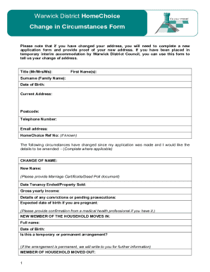 Fillable Online Warwick District HomeChoice Change in Circumstances ...