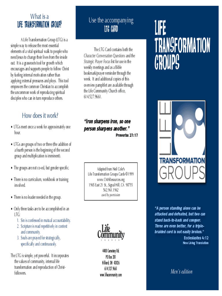 LTG Card Life Transformation Group - Blank Fillable Template | Fill Out ...