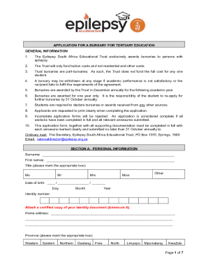 Fillable Online Educational Bursaries Application Form Pdf Fax Email Print - pdfFiller