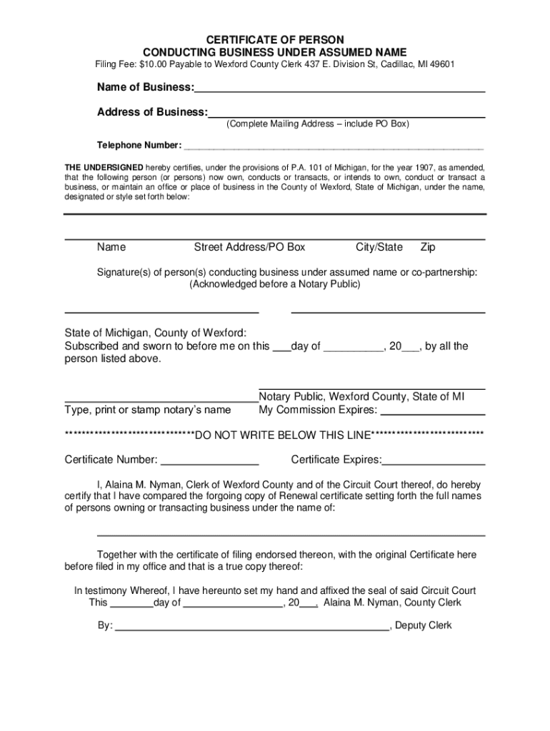 Fillable Online certificate of dissolution of business under assumed ...