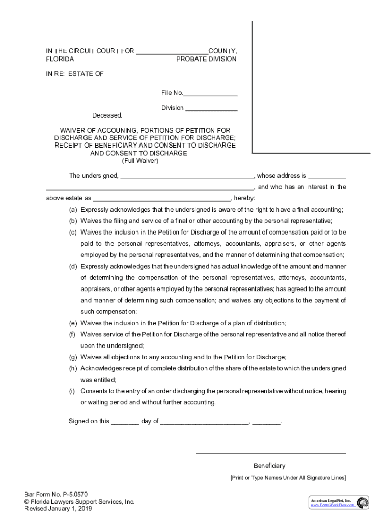 Fillable Online Petition for Discharge - Sample Florida Probate Form ...