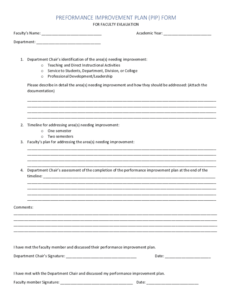 Fillable Online performance improvement plan (pip) form - AFT1493 Fax ...