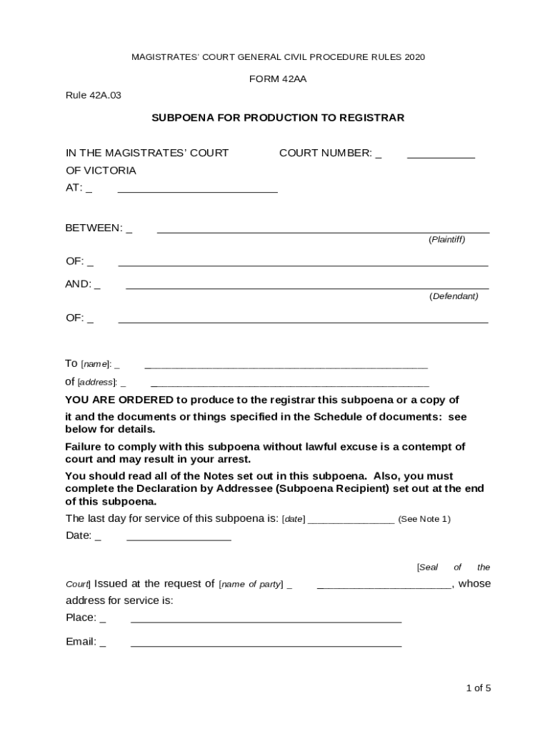 Subpoena-for-production-to-registrar--42AA.pdf Doc Template | pdfFiller