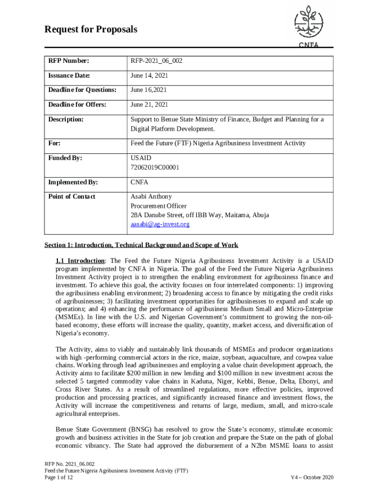 REQUEST FOR PROPOSAL (RFP) FOR OPPORTUNITY ... Doc Template | pdfFiller