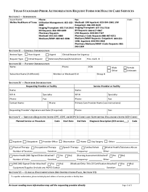 Fillable Online Texas Standard Prior Authorization Request Form for ...