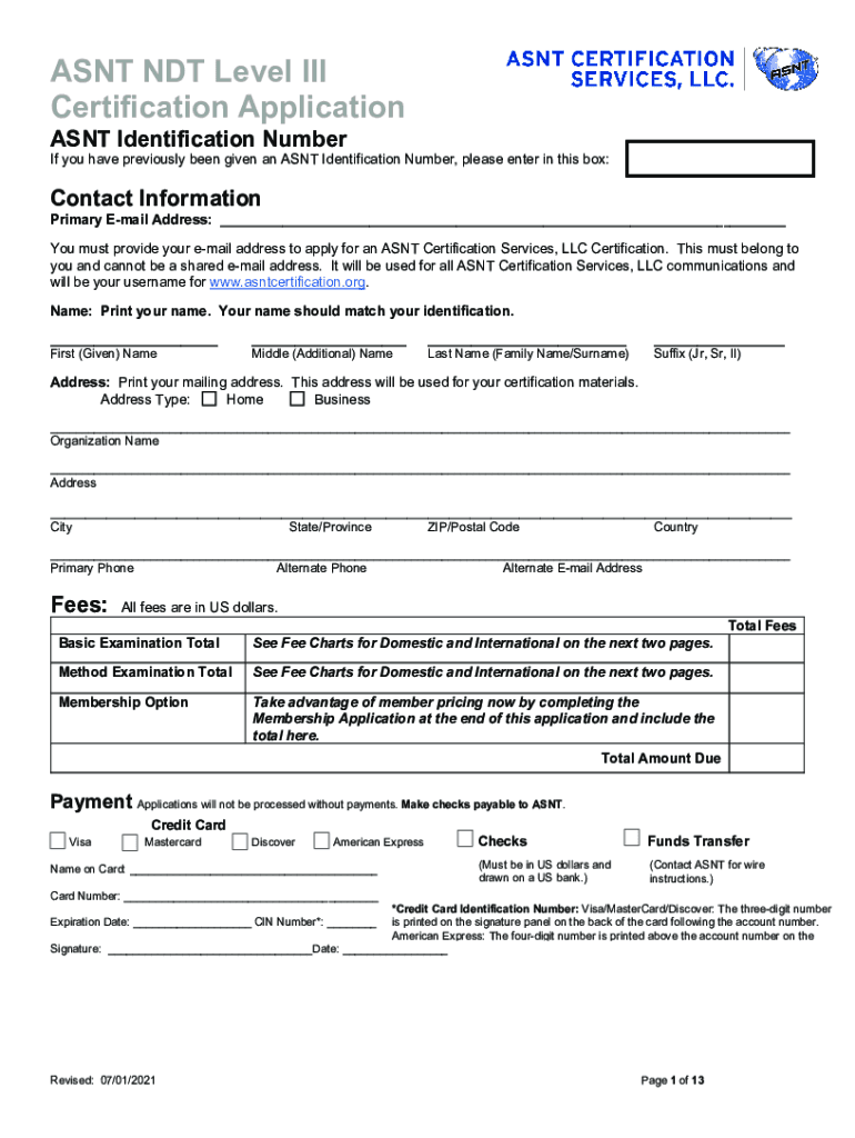 Fillable Online ASNT NDT Level III Certification Application Fax Email Print - pdfFiller