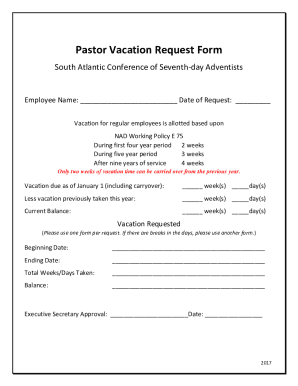 Fillable Online Pastor Vacation Request Form Fax Email Print - pdfFiller