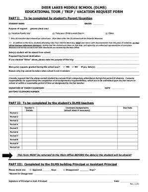 Fillable Online educational tour / trip / vacation request form Fax ...