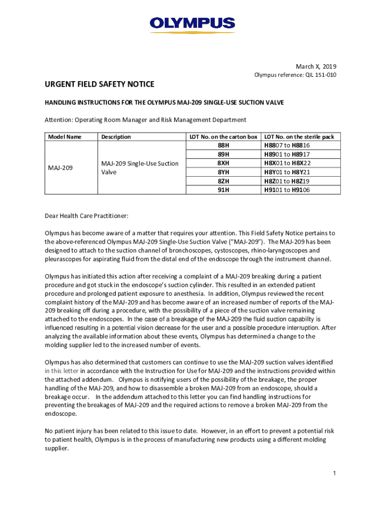 Fillable Online handling instructions for the olympus maj-209 single ...