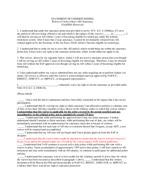 Fillable Online STATEMENT OF UNDERSTANDING Waiver of Active Duty (AD ...