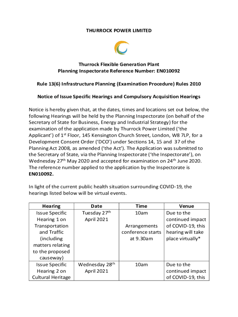 Fillable Online infrastructure planninginspectorate gov The Infrastructure Planning (Examination ...