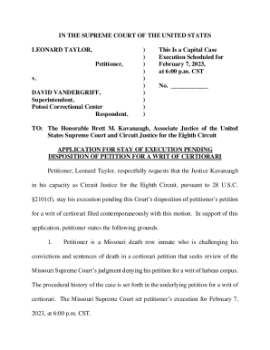 Fillable Online Application for Stay of Execution Pending - Supreme ...