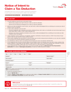 Fillable Online Notice of Intent to Claim a Tax Deduction ...