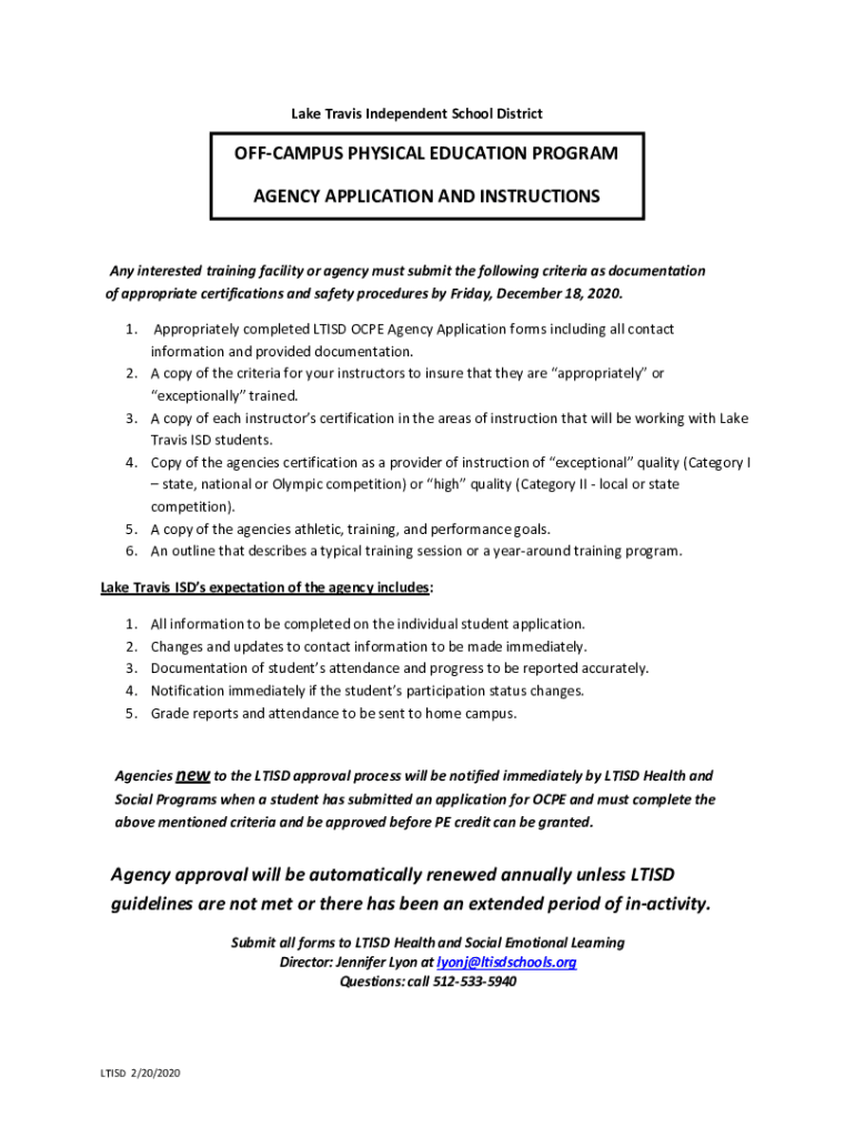 Fillable Online Texas Agency Guidelines for Off Campus PE Commissioner's ... Fax Email Print ...