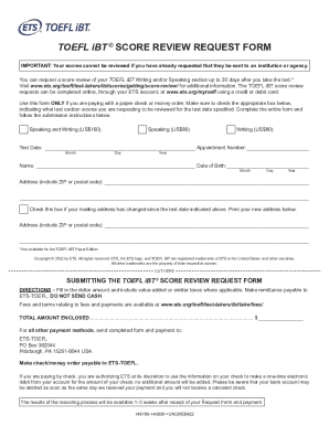Fillable Online TOEFL iBT Score Review Request Form (PDF) Fax Email ...