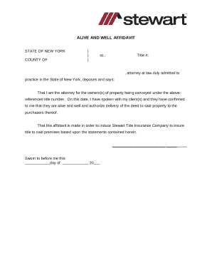 Alive and Well Affidavit - Stewart Title Doc Template | pdfFiller