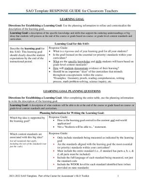 Fillable Online SAO Template RESPONSE GUIDE for Classroom Teachers Fax ...