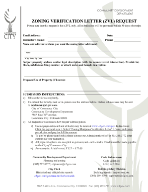 Fillable Online ZONING VERIFICATION LETTER (ZVL) REQUEST Fax Email ...