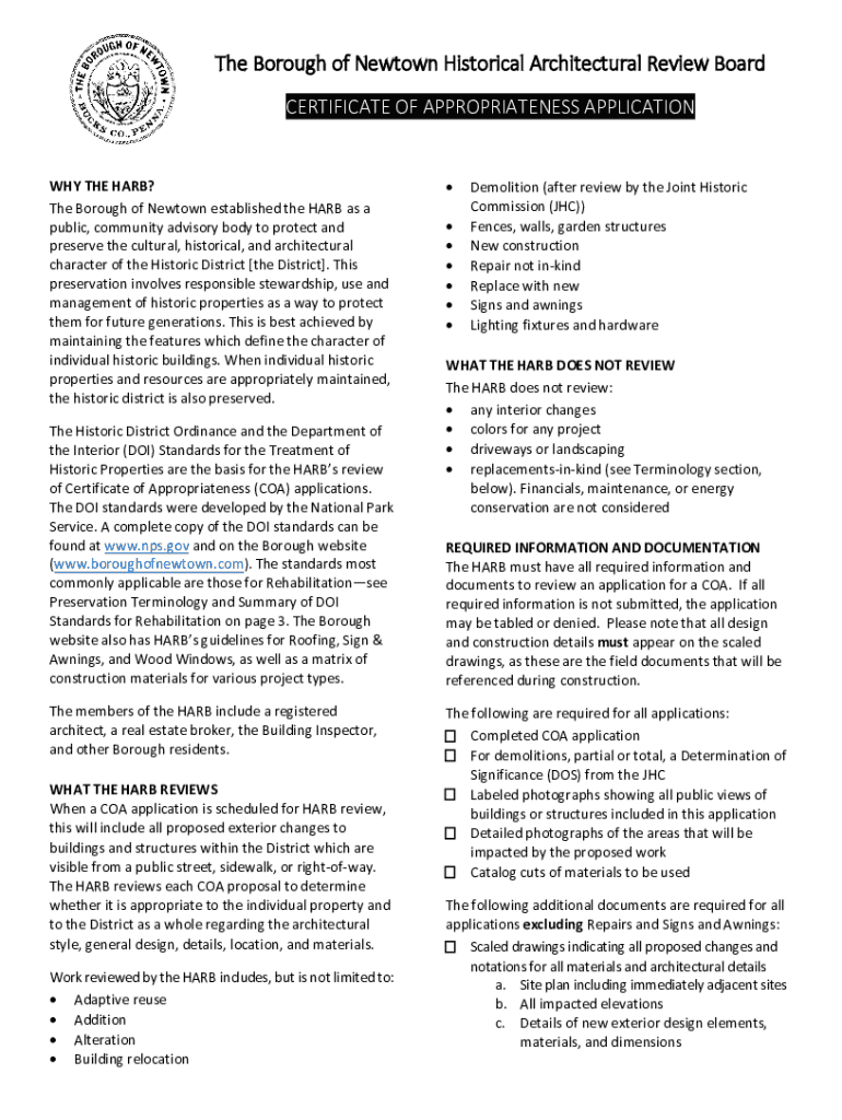 Fillable Online The Borough of Newtown Historical Architectural Review Board Fax Email Print ...