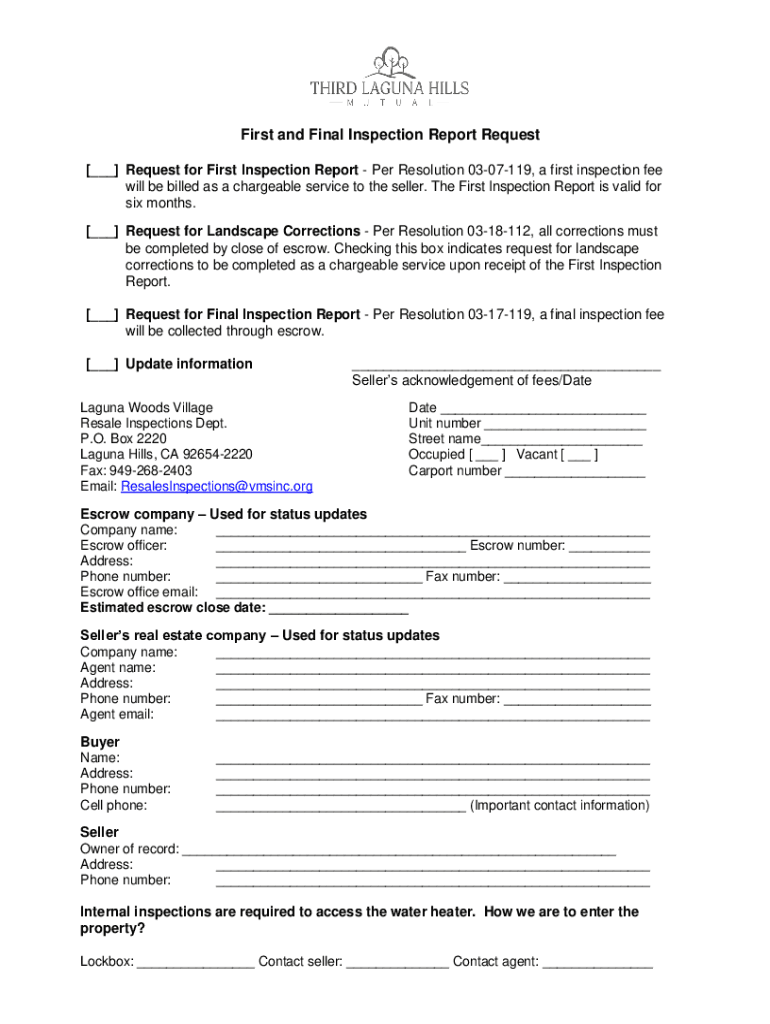 Fillable Online First and Final Inspection Report Request Fax Email ...