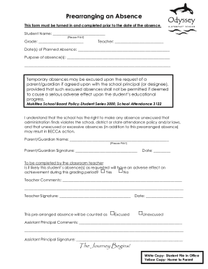 Fillable Online Pre-Planned Absence Form - Cleveland High School Fax ...