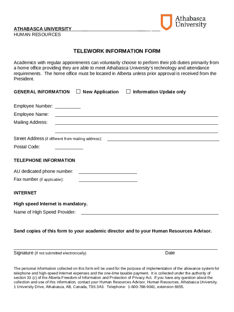TELEWORK INATION Doc Template | pdfFiller