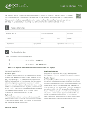 Fillable Online MNDCP Quick Enrollment Form. Minnesota Deferred ...
