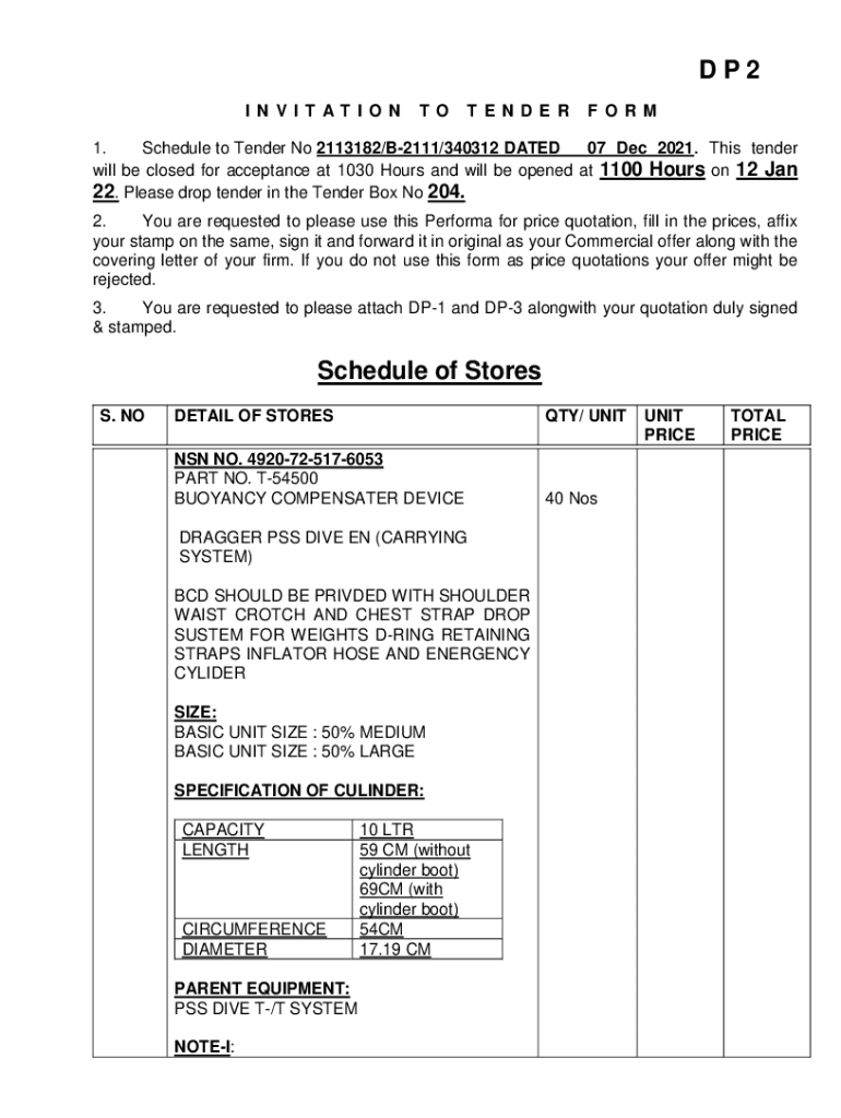 Fillable Online Schedule to Tender No 2113182/B-2111/340312 DATED Fax ...