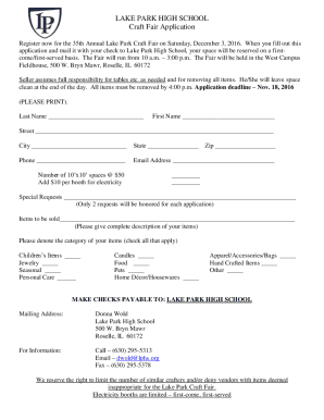Fillable Online LAKE PARK HIGH SCHOOL Craft Fair Application Fax Email Print - pdfFiller