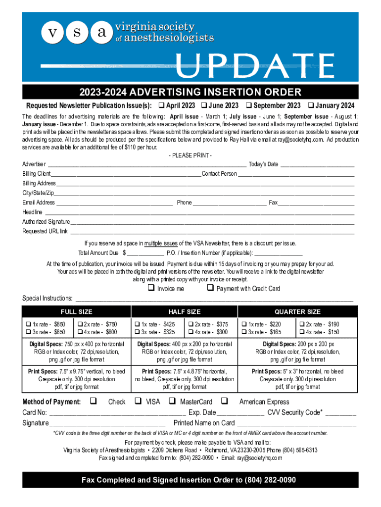 Fillable Online Edge Print Advertising Insertion Order Form Fax Email Print - pdfFiller