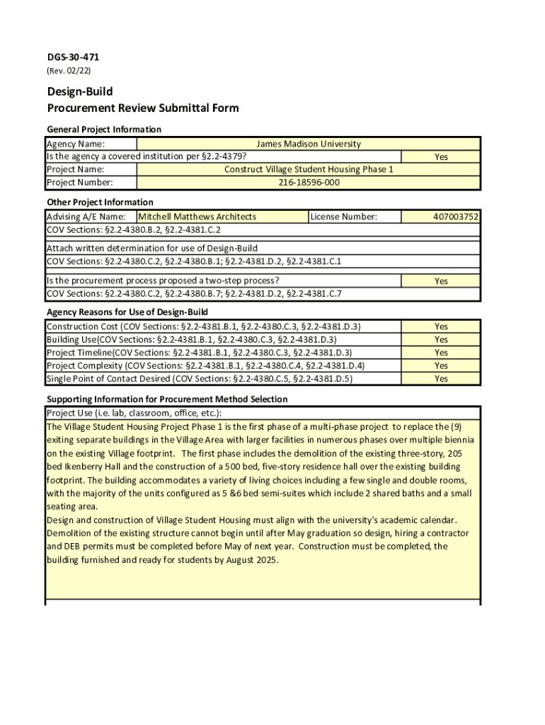 Fillable Online 216-18596 VILLAGE HOUSING design build procurement ...